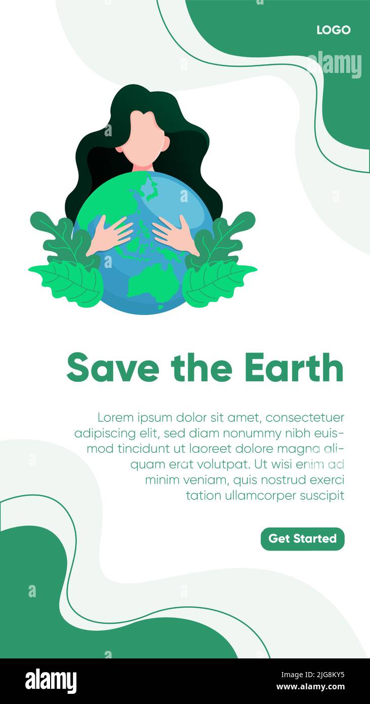 A save the earth design background with a girl holding the earth Stock ...