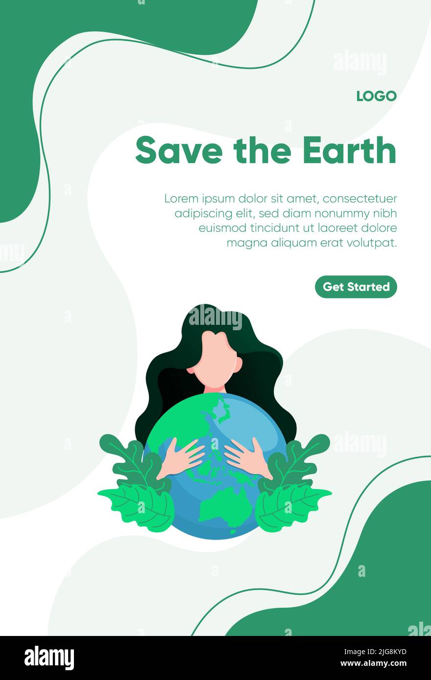 A save the earth design background with a girl holding the earth Stock ...