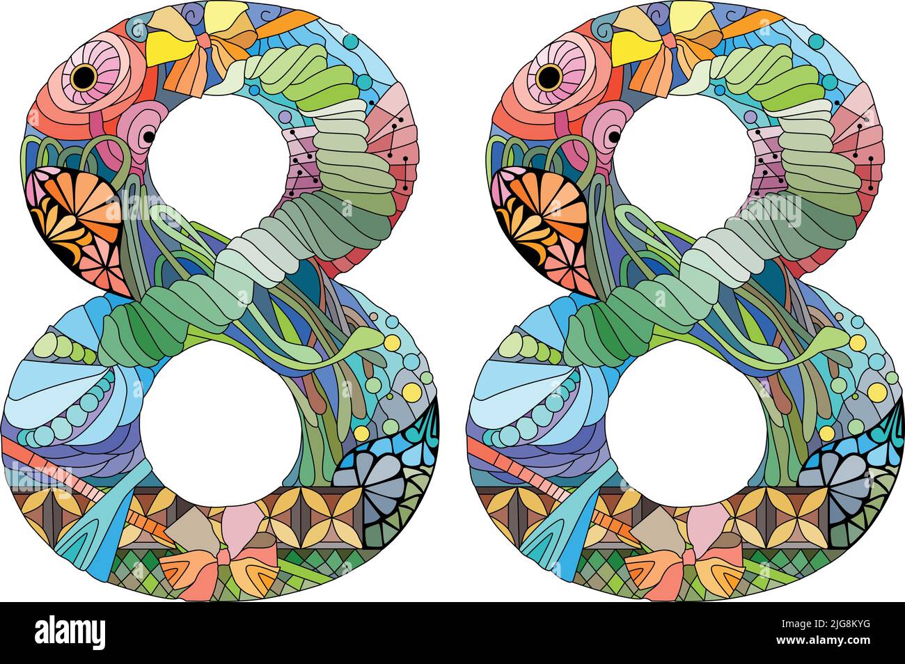 Eighty-eight number Isolated zentangle illustration for decoration ...