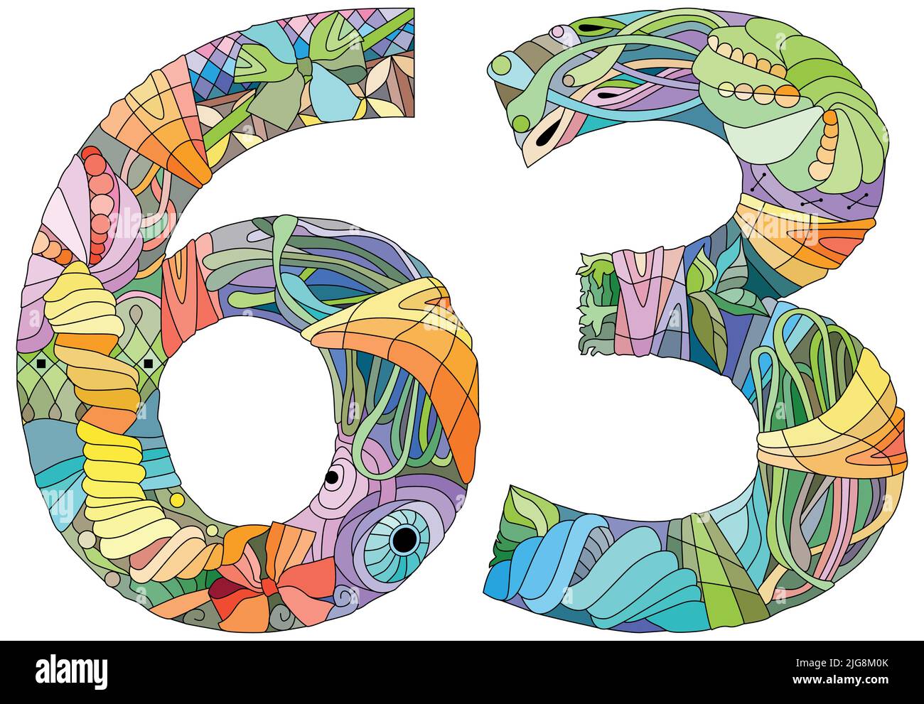 Sixty-three number Isolated zentangle illustration for decoration Stock ...