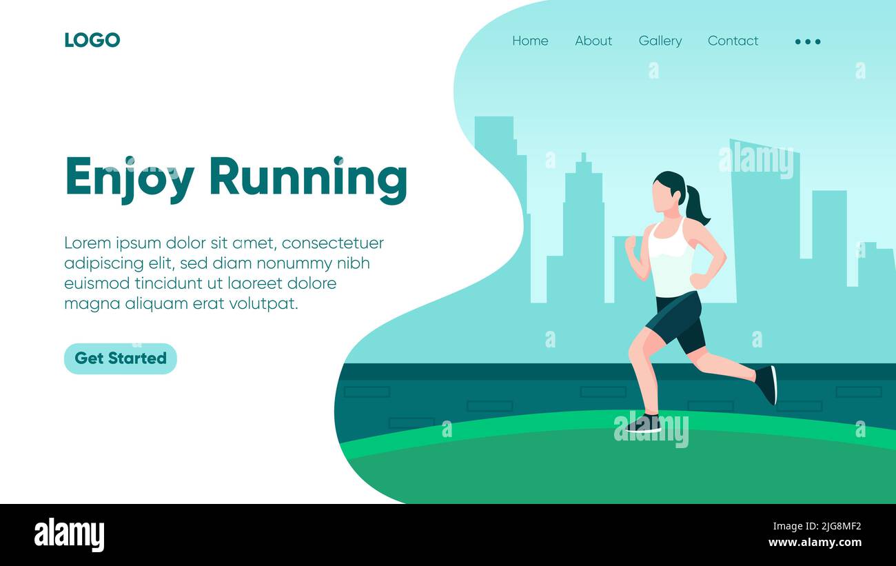 A landing page website design background of a woman running Stock ...