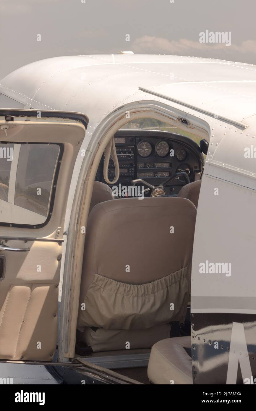 A vertical shot of detailed view of airplane interior standing on a ...
