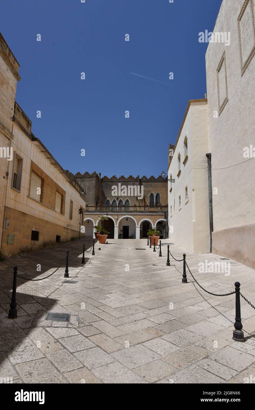 A street in the historic center of Specchia, a medieval town in the ...