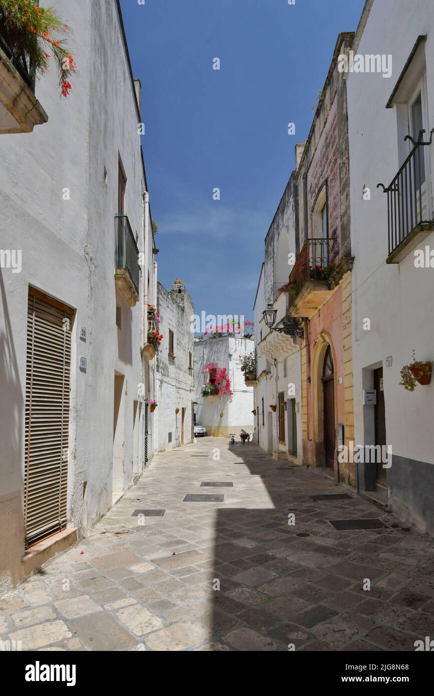 A street in the historic center of Specchia, a medieval town in the ...