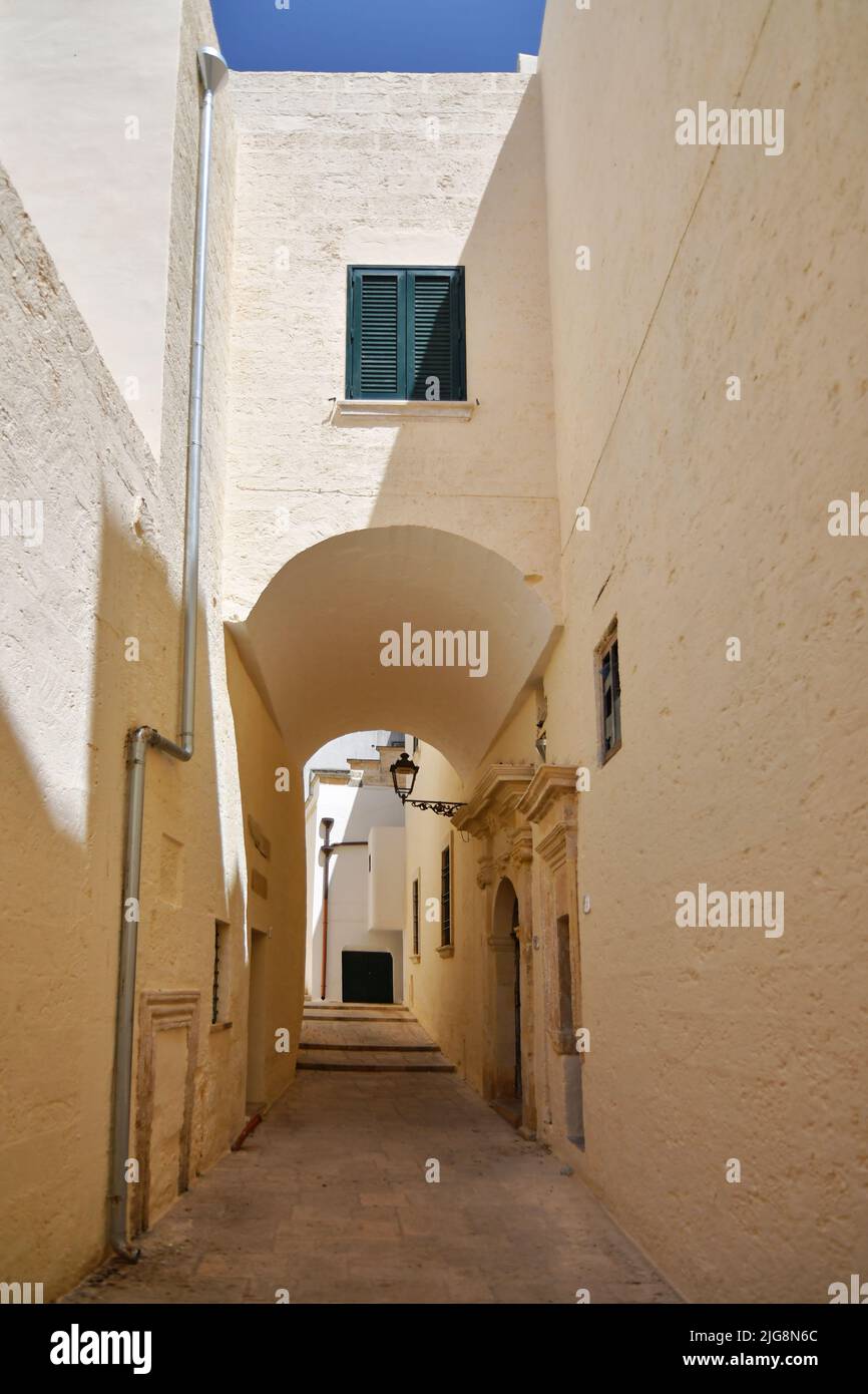 A street in the historic center of Specchia, a medieval town in the ...