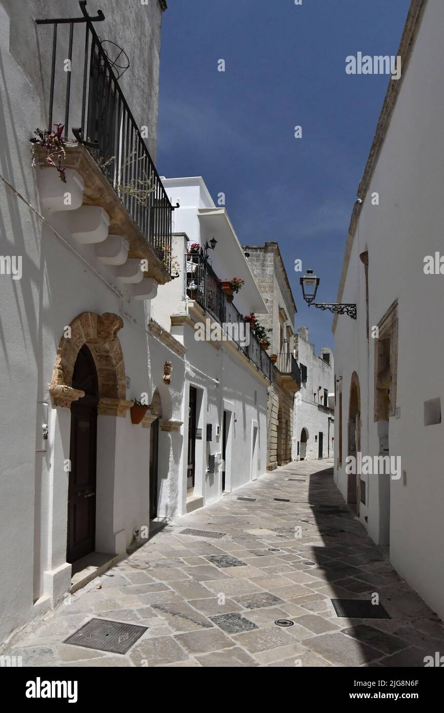 A street in the historic center of Specchia, a medieval town in the ...
