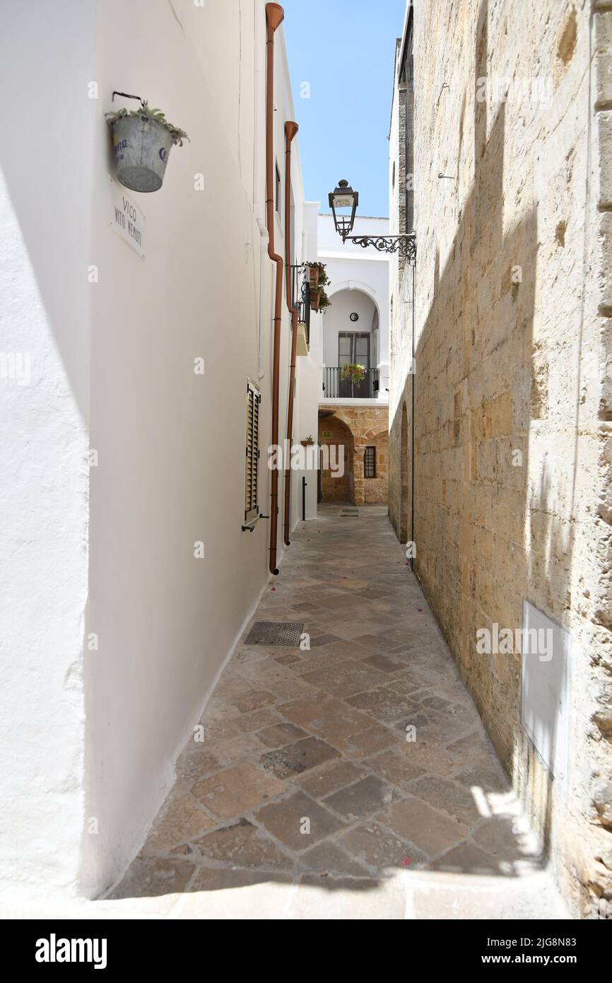 A street in the historic center of Specchia, a medieval town in the ...