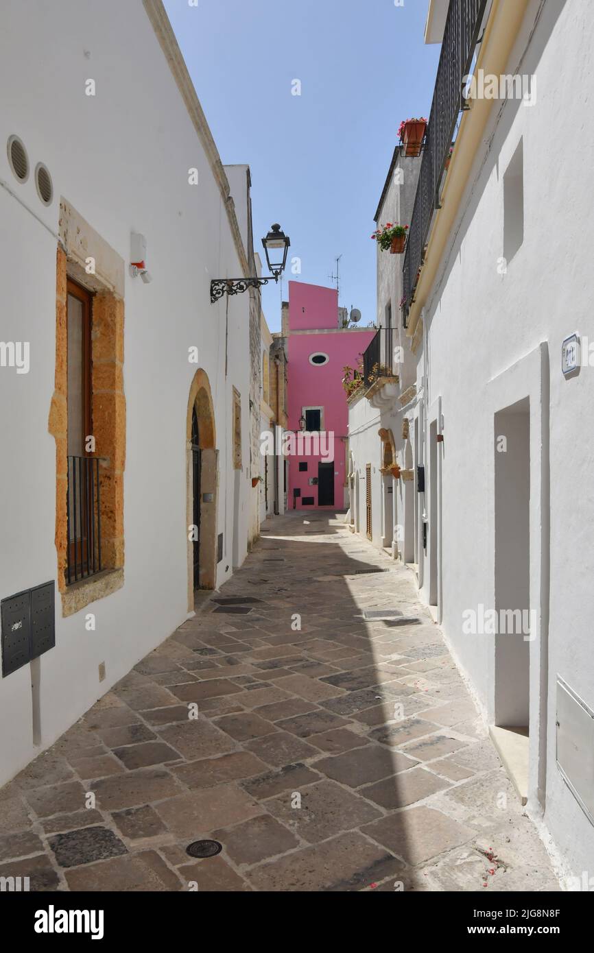 A street in the historic center of Specchia, a medieval town in the ...