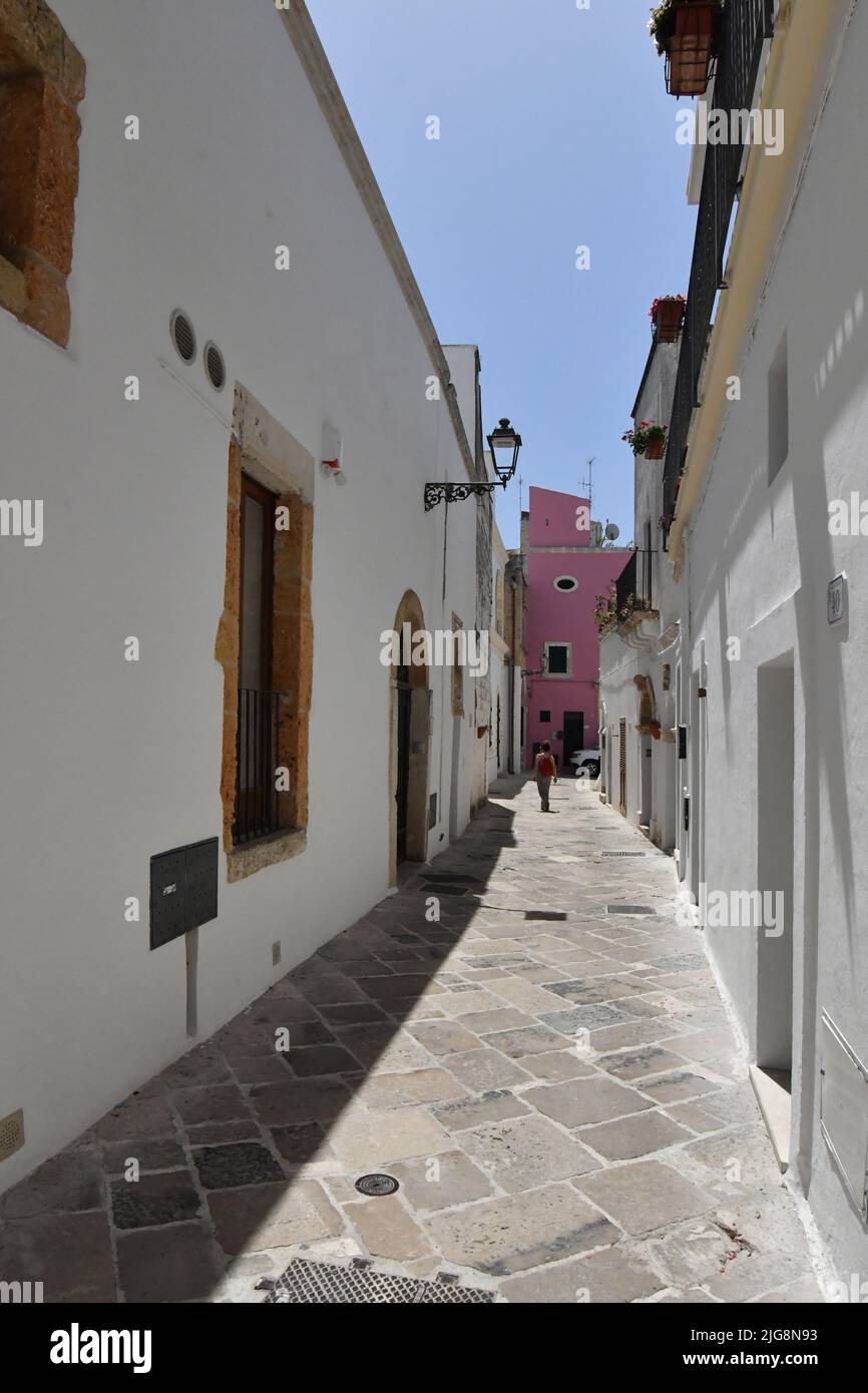 A street in the historic center of Specchia, a medieval town in the ...