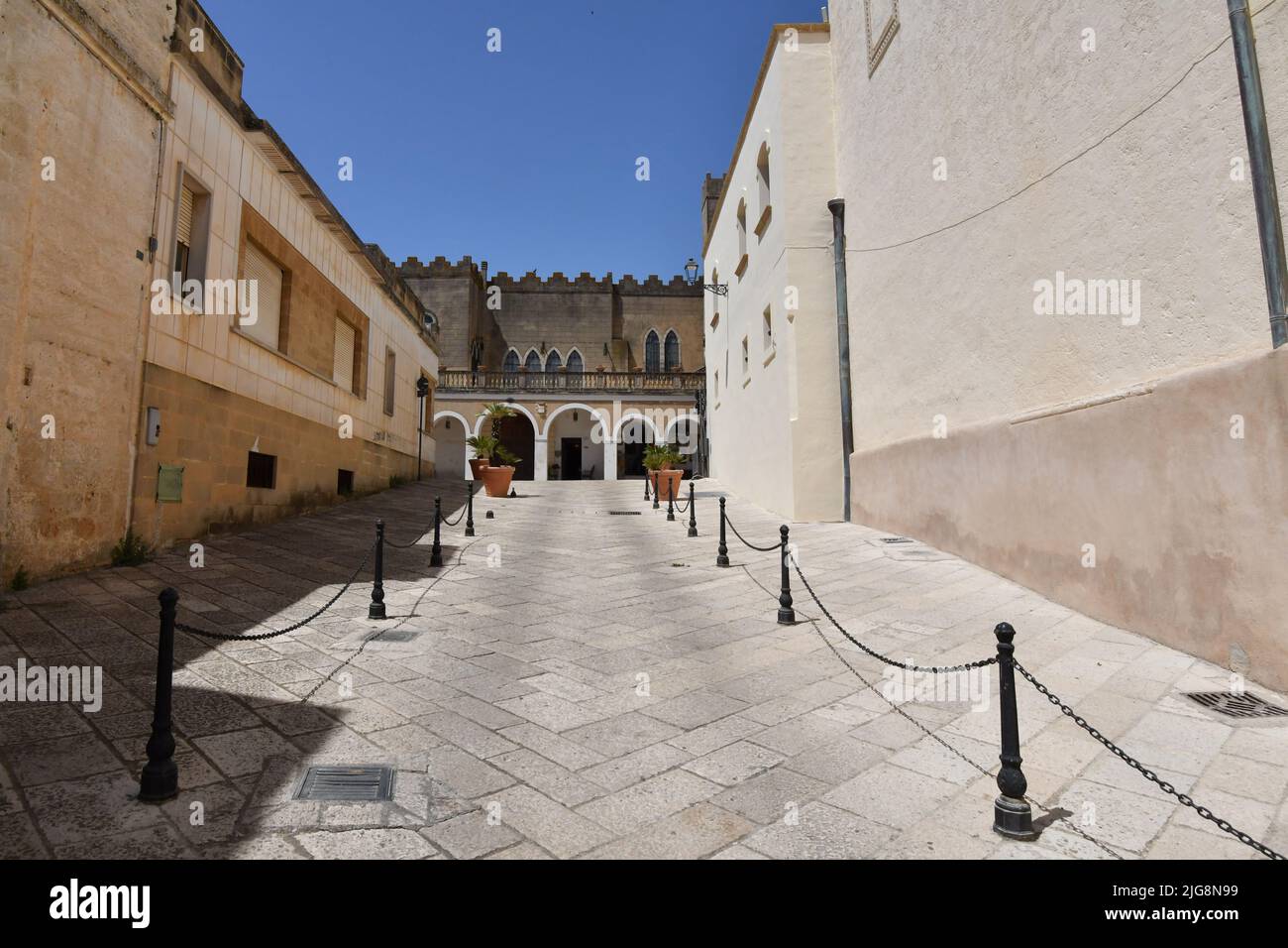A street in the historic center of Specchia, a medieval town in the ...