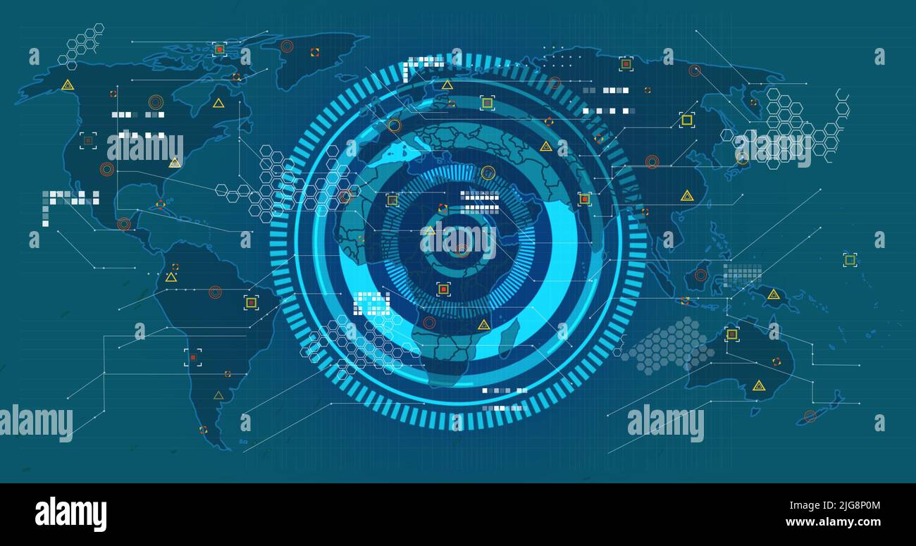 Image of processing circle over world map on green background Stock ...