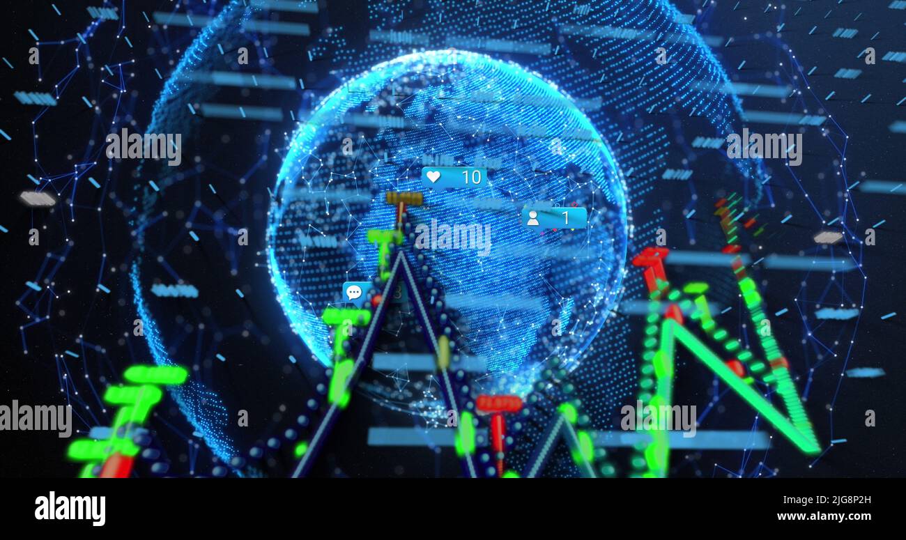 Image of globe, connections and graphs on navy background Stock Photo ...