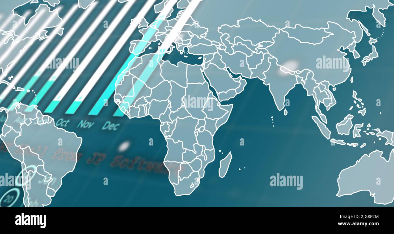 Image of graphs over world map on green background Stock Photo - Alamy