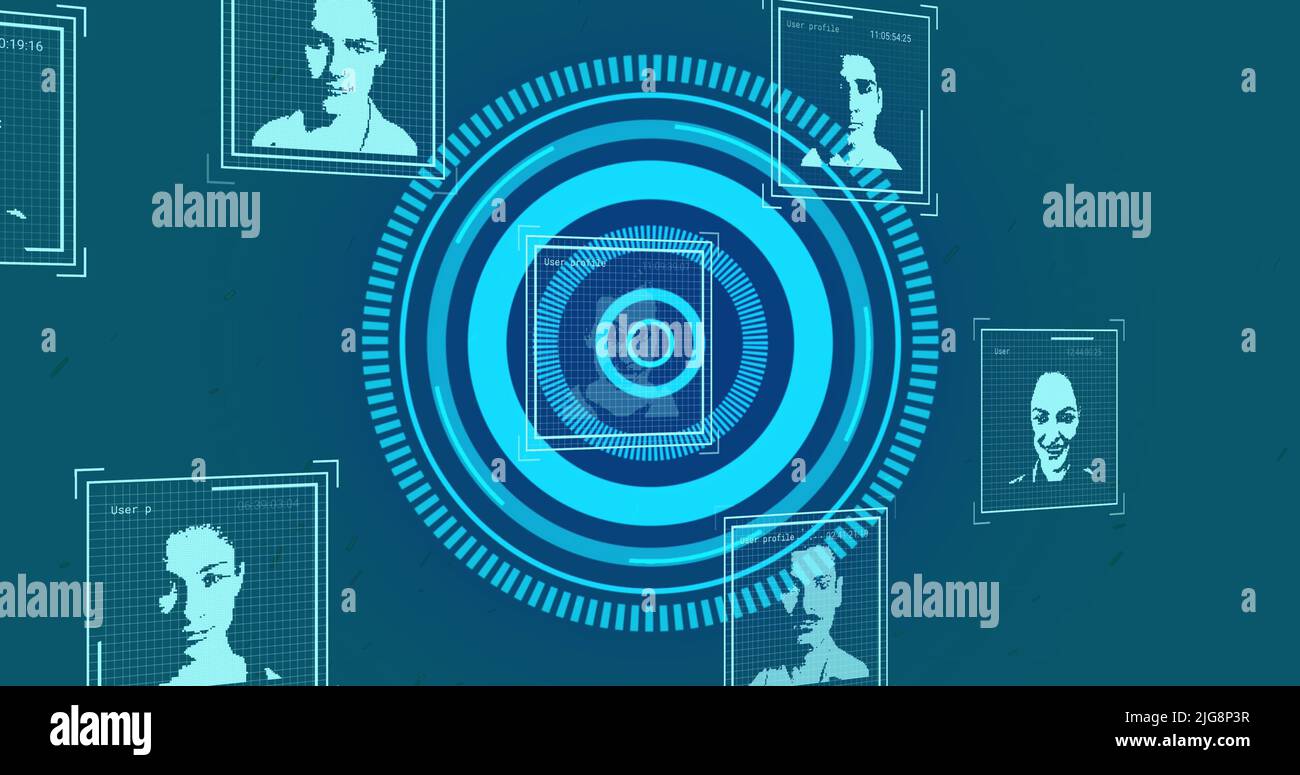 Image of processing circle over user icons on green background Stock ...