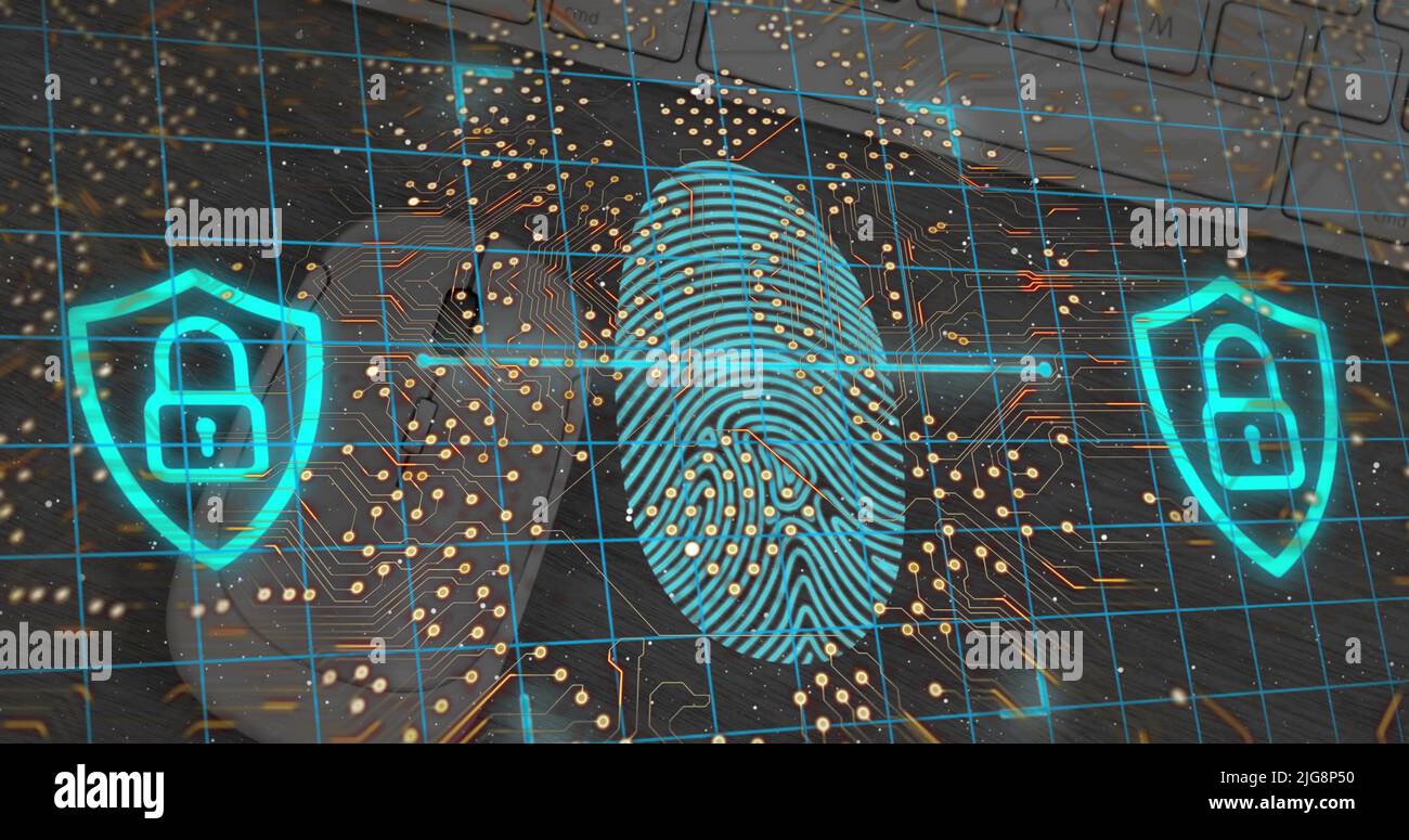 Image of binary coding data processing over grid on blue background Stock Photo - Alamy