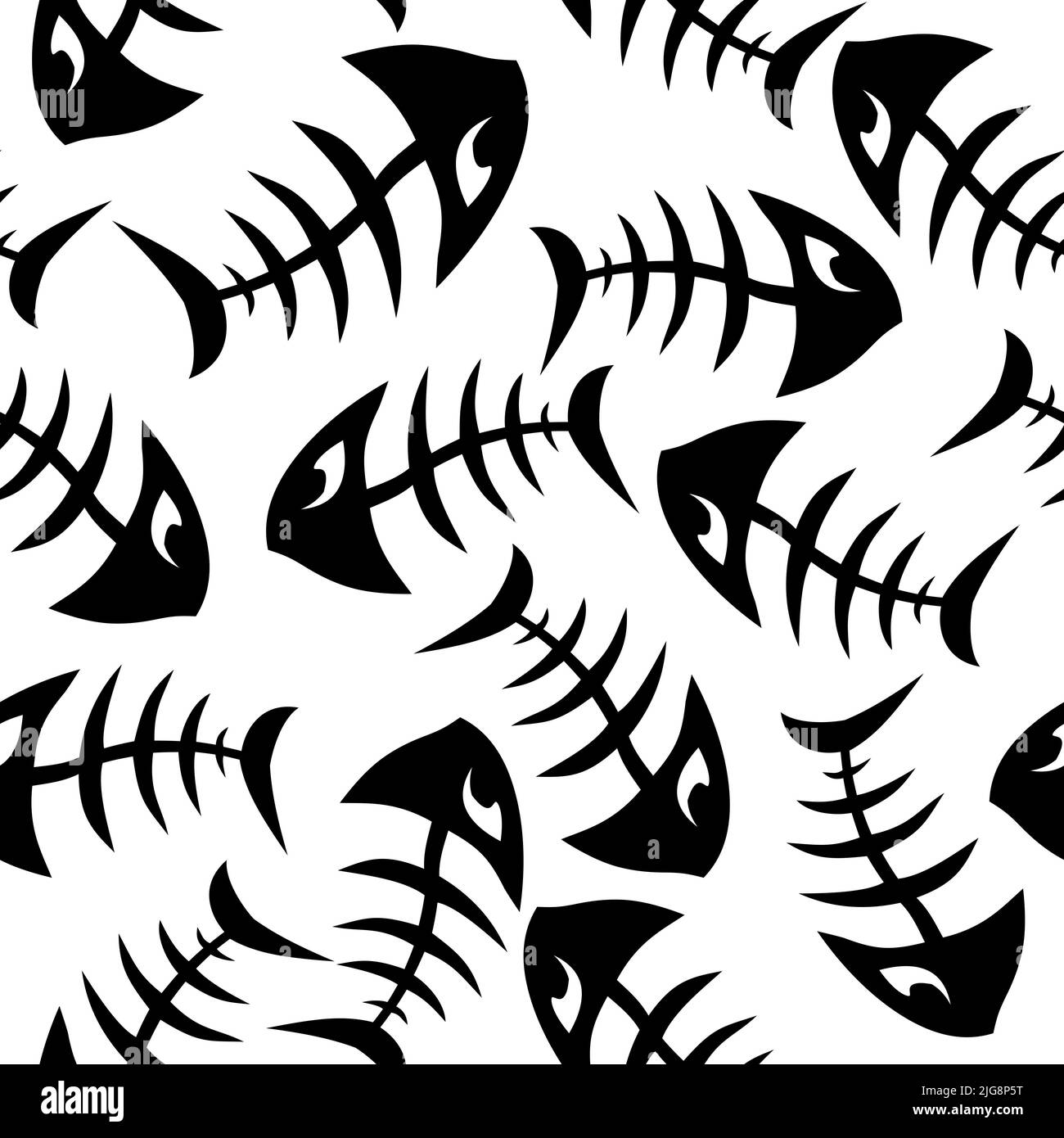 black and white seamless pattern of fish skeletons, repeating black ...