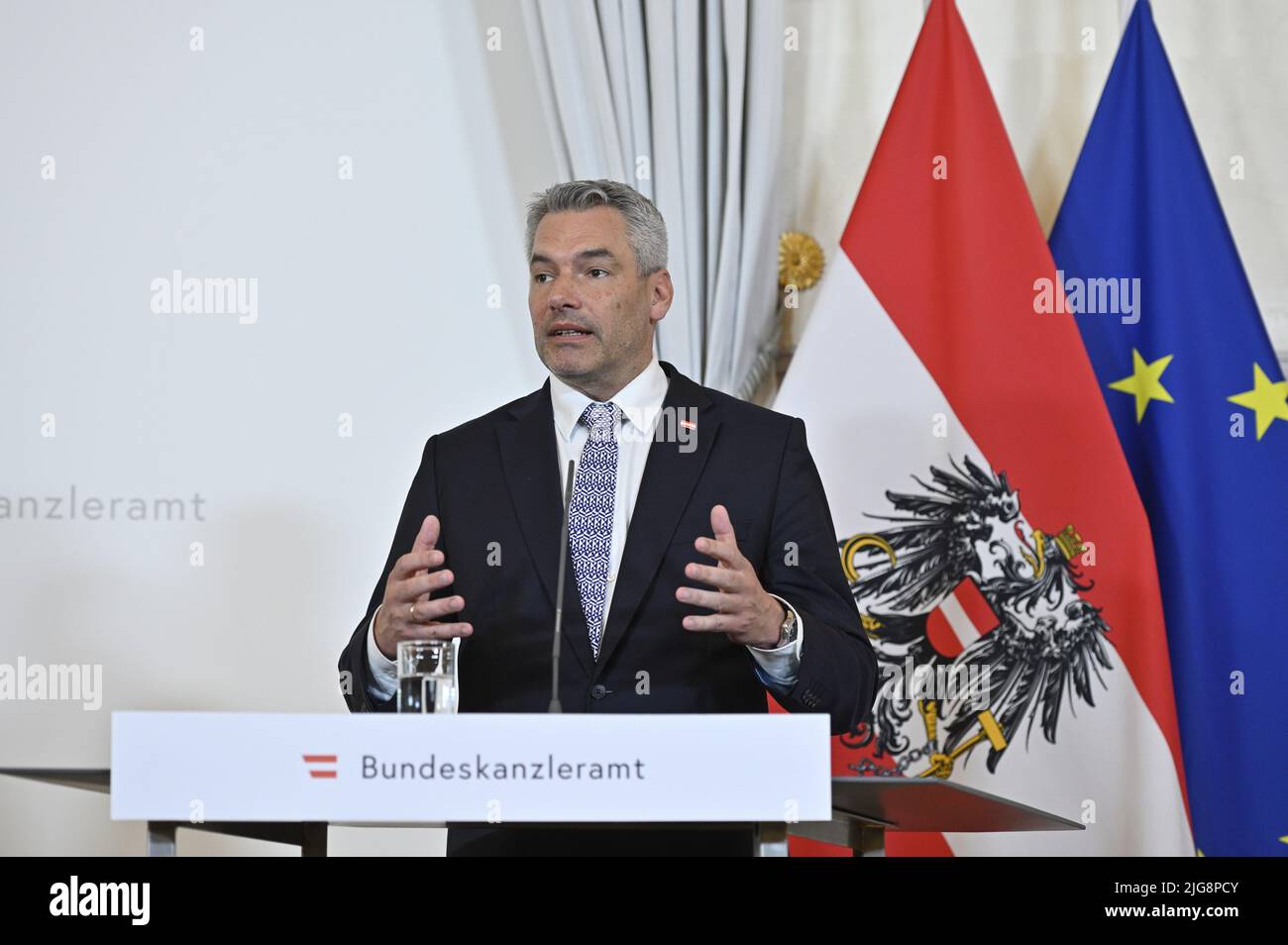 Vienna, Austria. 8th July, 2022. Press statement by Federal Chancellor ...