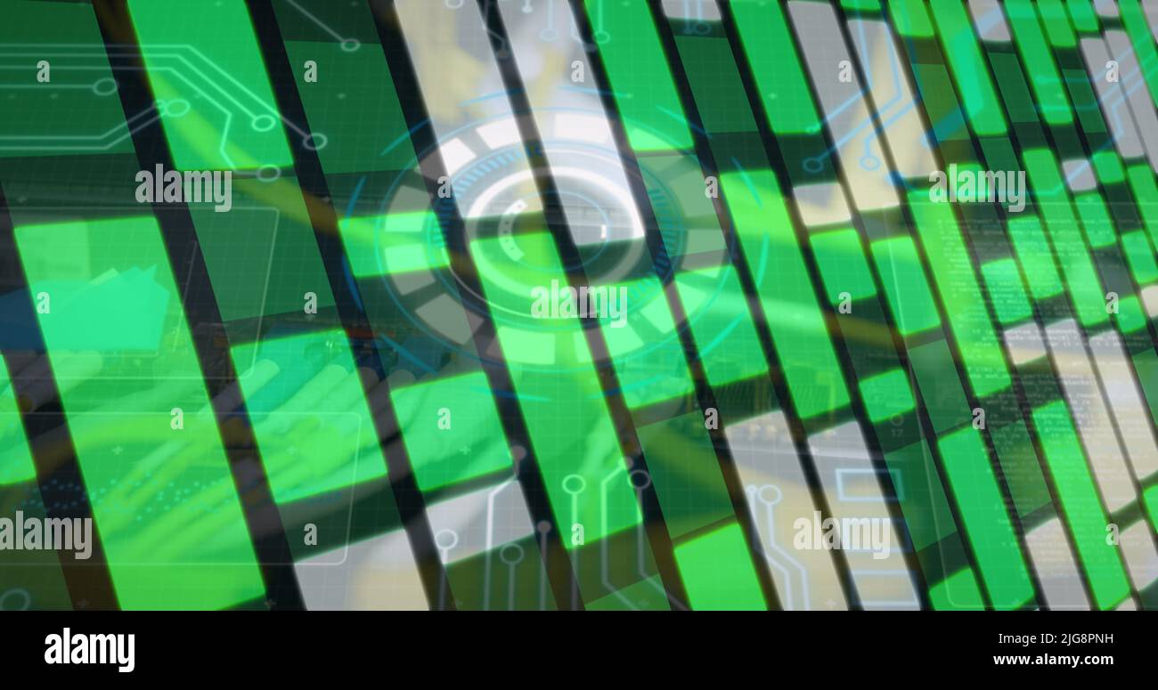 Image of processing circle and integrated circuit over background with ...