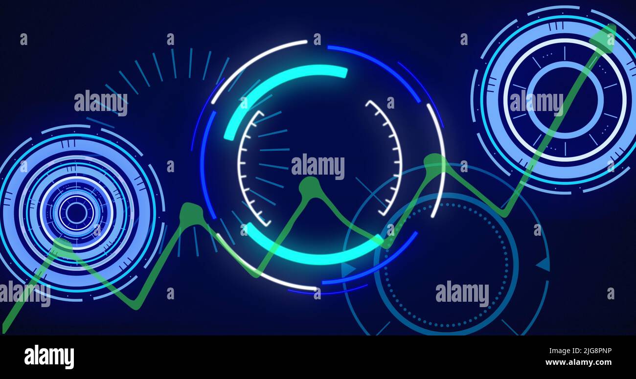 Image of processing circles and graph on navy background Stock Photo ...
