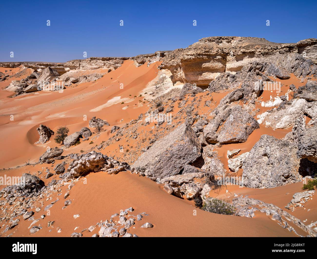 On the road in the Al Huqf, a stone desert between the Arabian Sea and ...