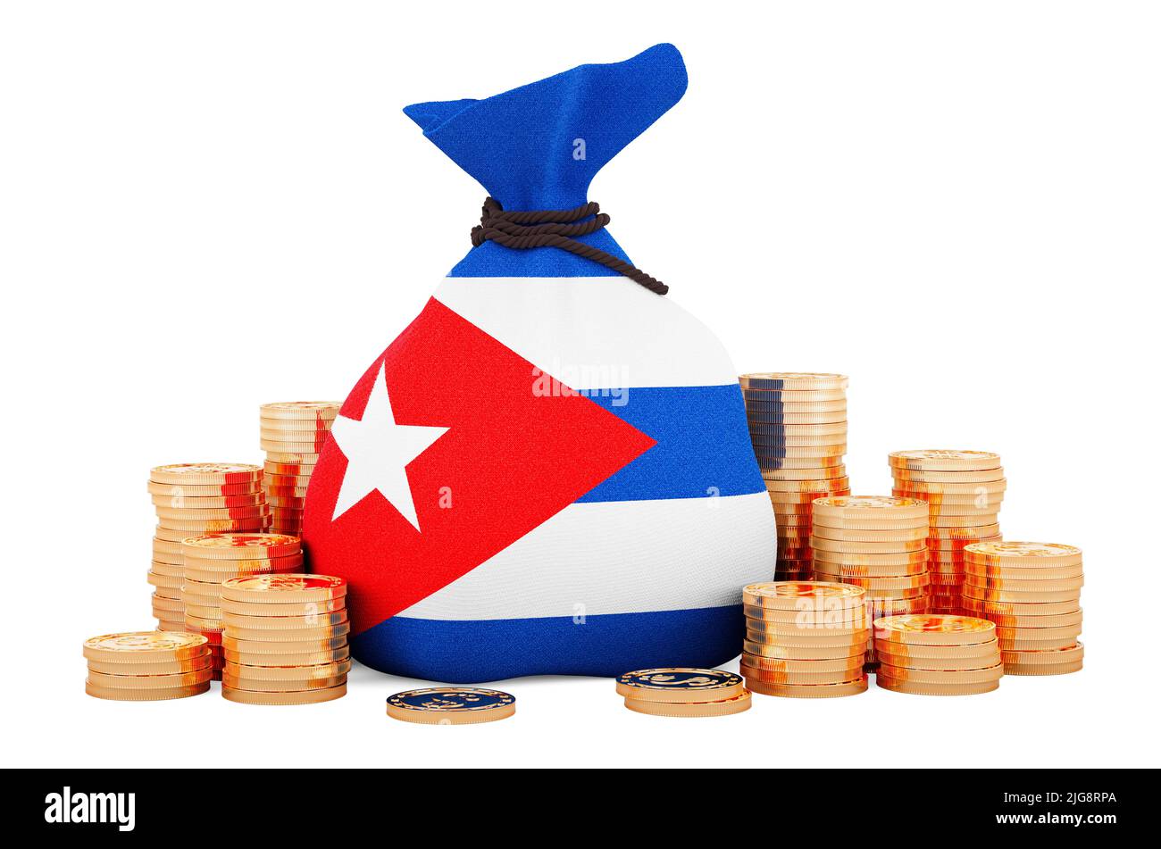Money bag with Cuban flag and golden coins around, 3D rendering ...