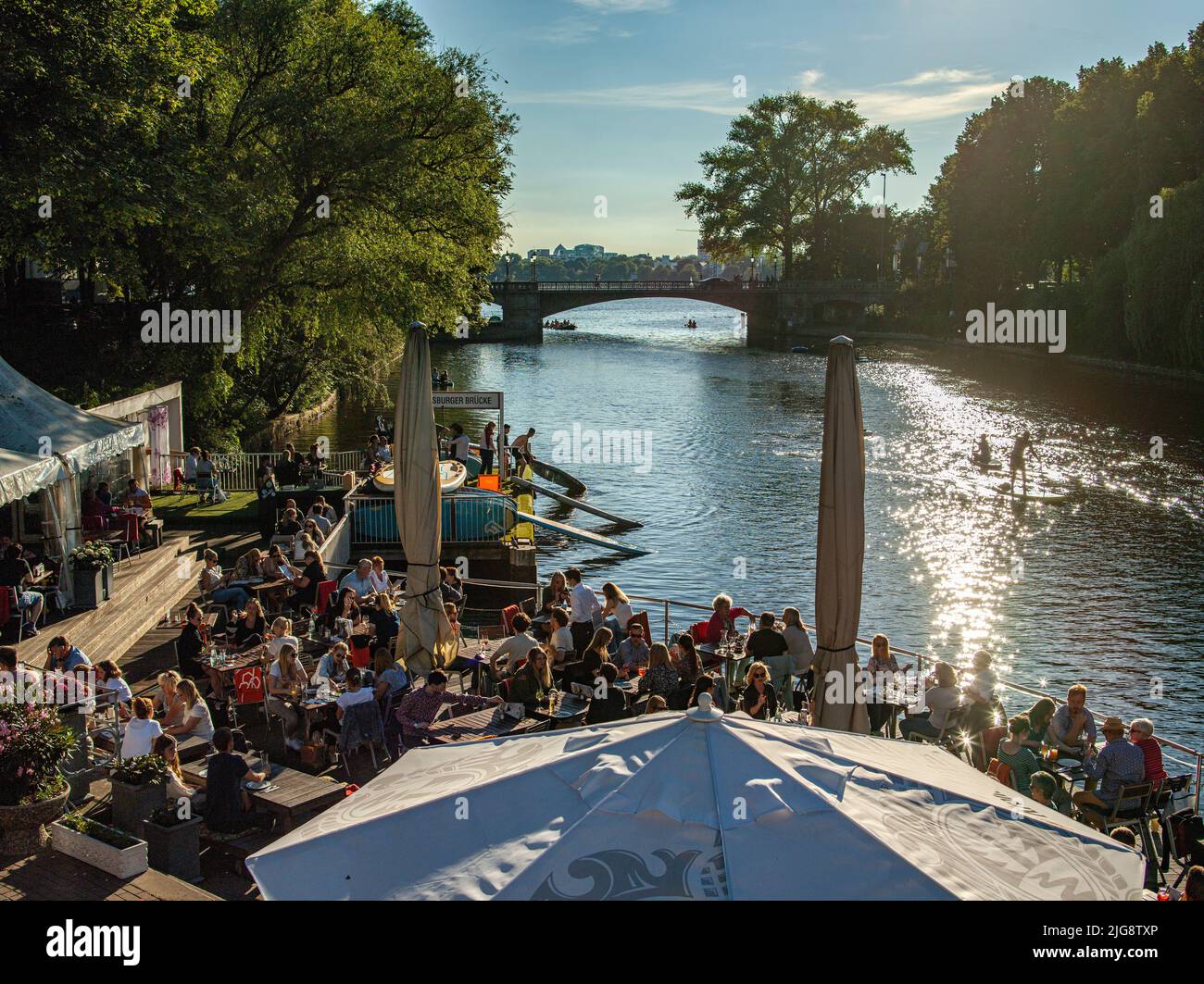 Excursion restaurant at the Mundsburger Canal in Hamburg Stock Photo ...