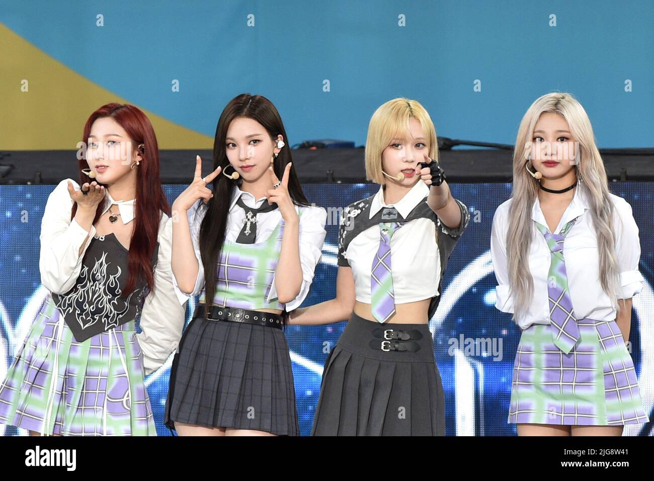 New York, NY, USA. 8th July, 2022. Aespa, Giselle, Karina, Winter, Ning Ning on stage for Aespa ...