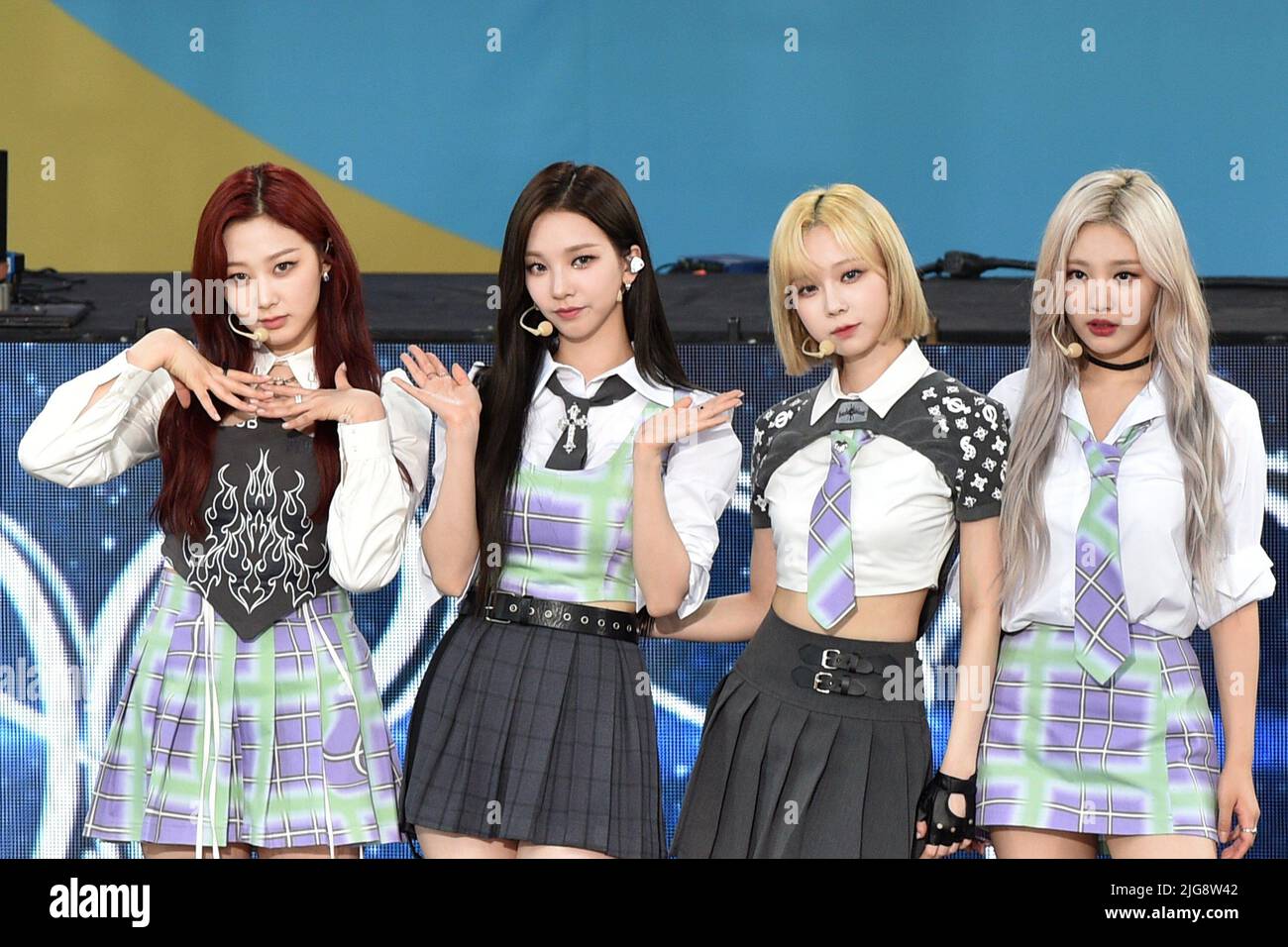 New York, NY, USA. 8th July, 2022. Aespa, Giselle, Karina, Winter, Ning ...