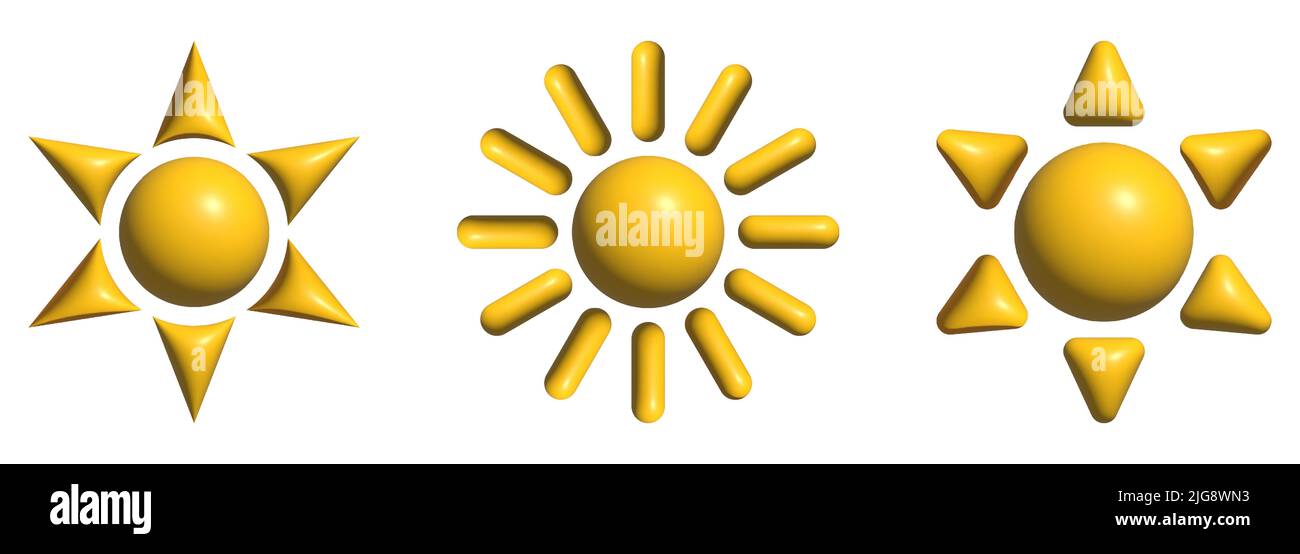 Set of 3d sun icons. Summer, weather, nature, space concept Stock ...