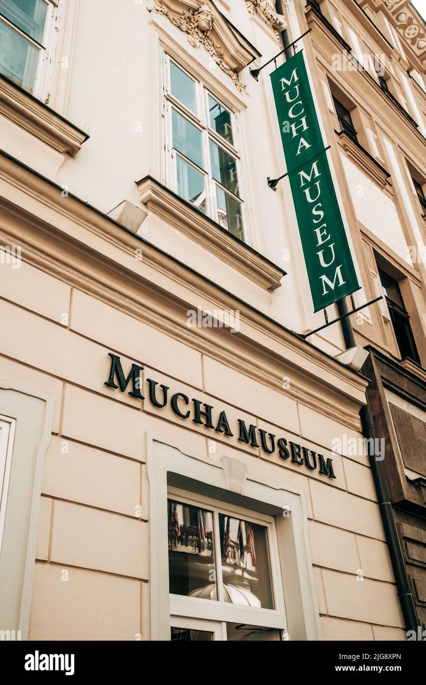 Prague, Czech Republic - July 2022. Alphonse Mucha Museum, facade of ...