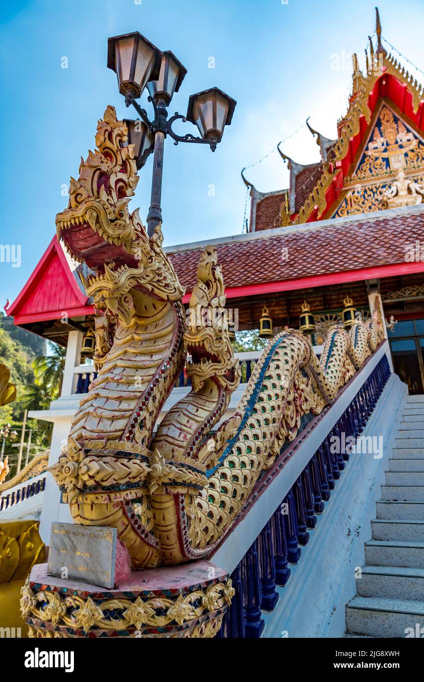 Dragon sculpture, Wat Khao Daeng, Buddhist temple, Khao Sam Roi Yot ...