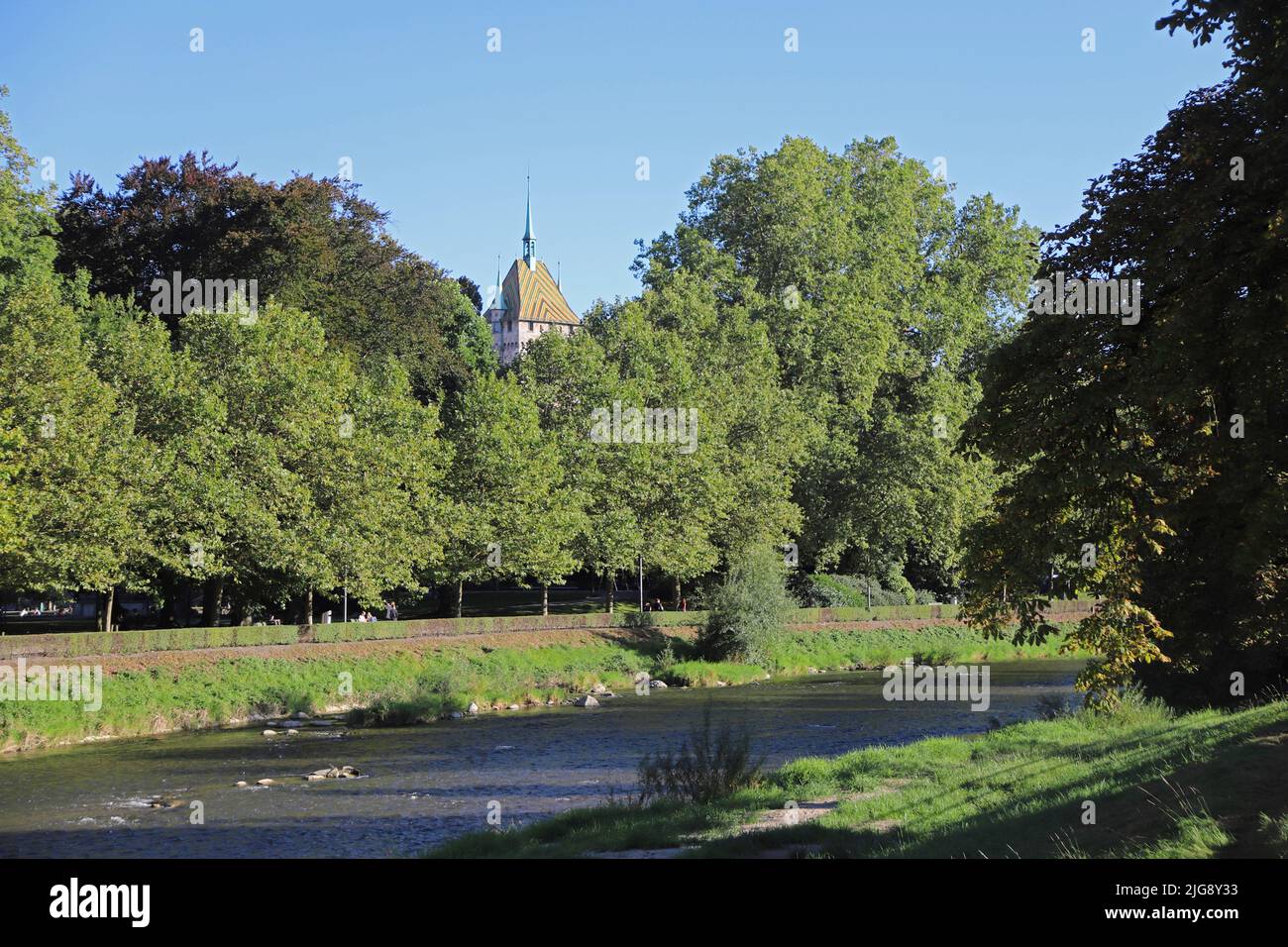 Switzerland, Zurich, river, trees Stock Photo - Alamy