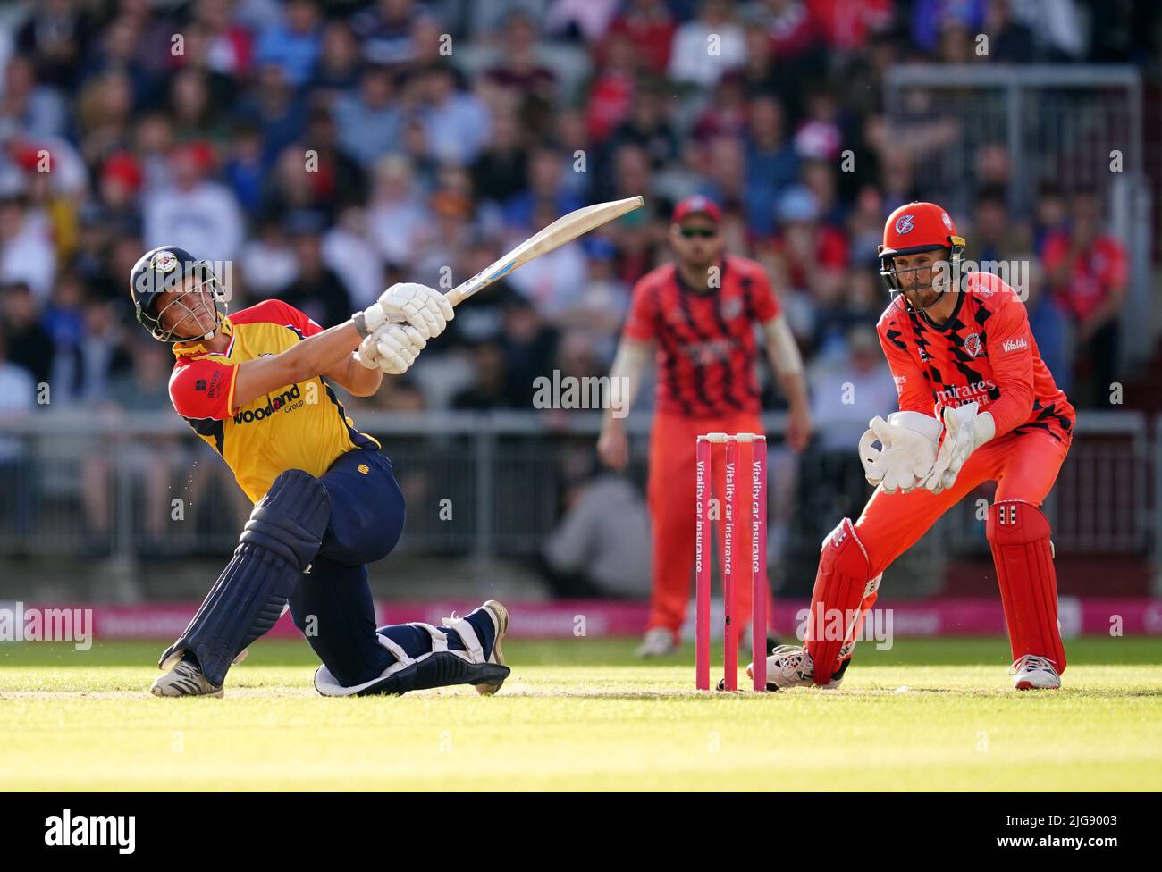 Essex's Michael Pepper (left) hits for 6 as Lancashire wicketkeeper ...