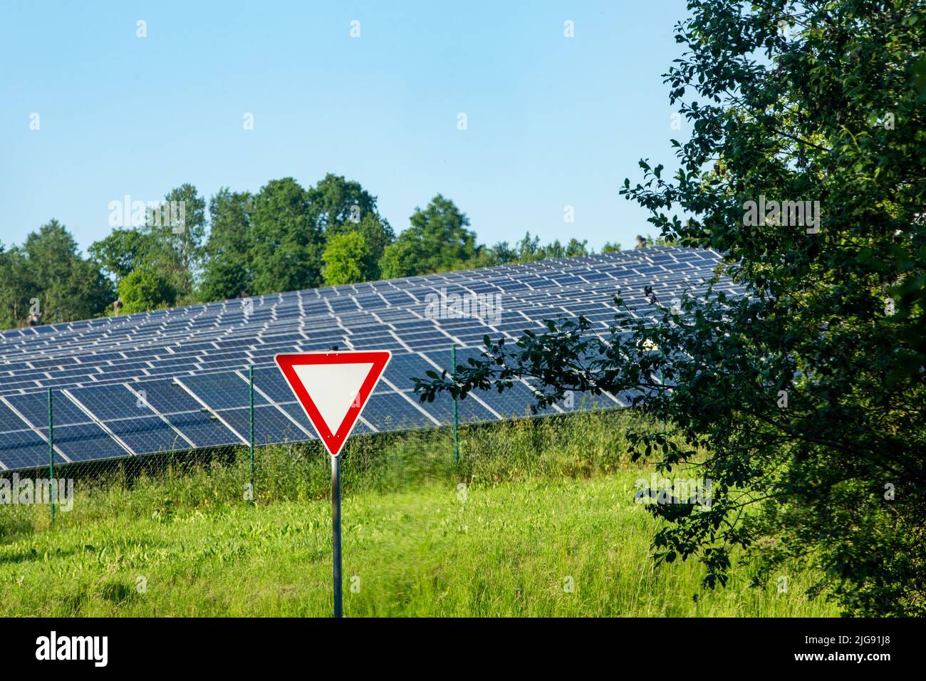 Right Of Way - Sign In Front Of A Photovoltaic - Open Field Plant ...