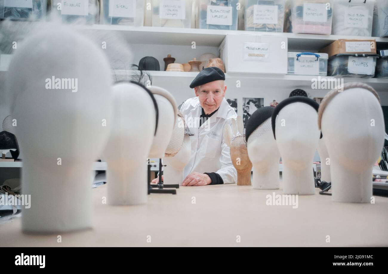 Hatter Stephen Jones in his haute couture hat workshop at Dior, in ...