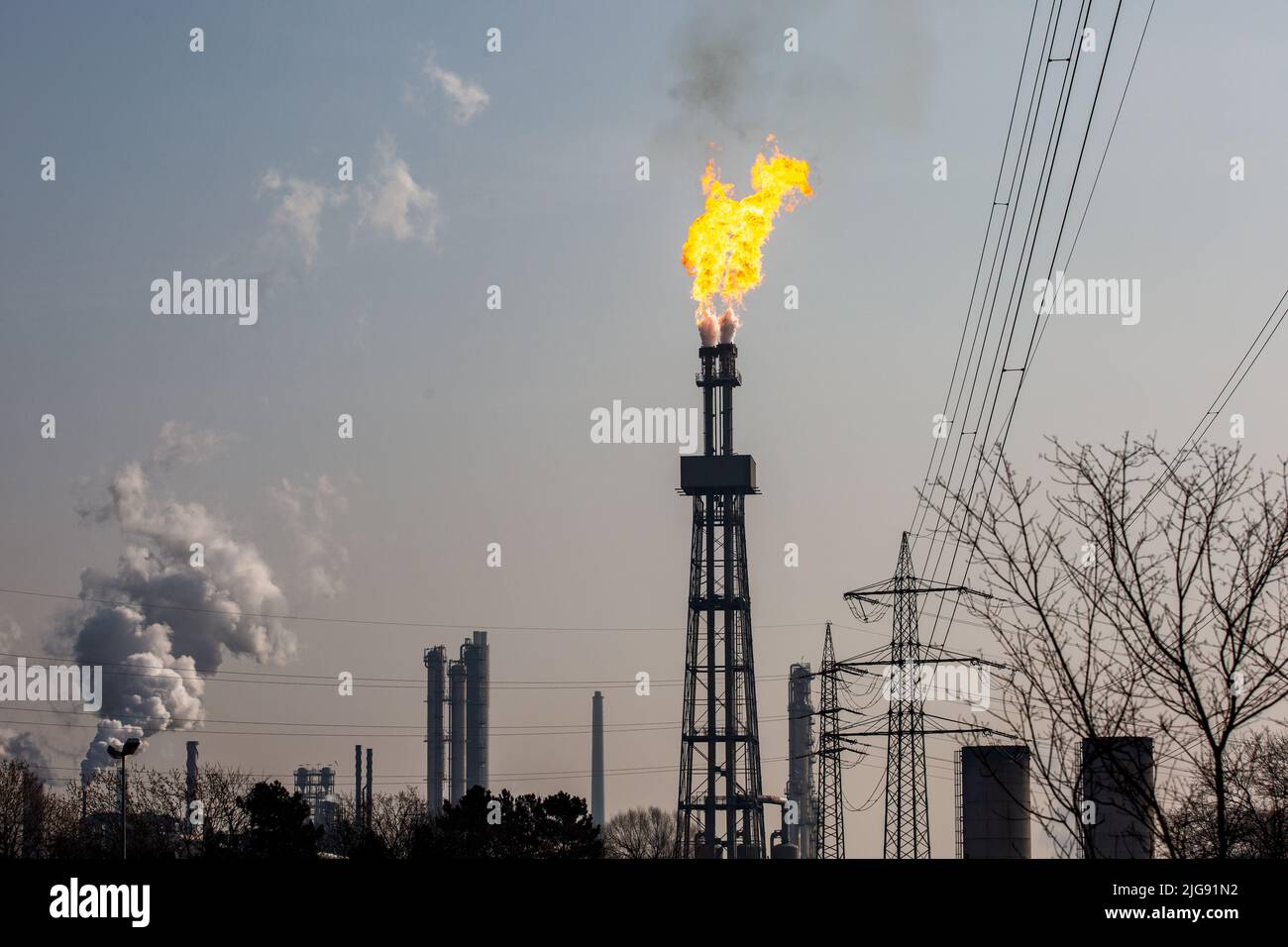 Industrial Flaring, Gas Flaring, Refinery In Germany. Energy Crisis In ...