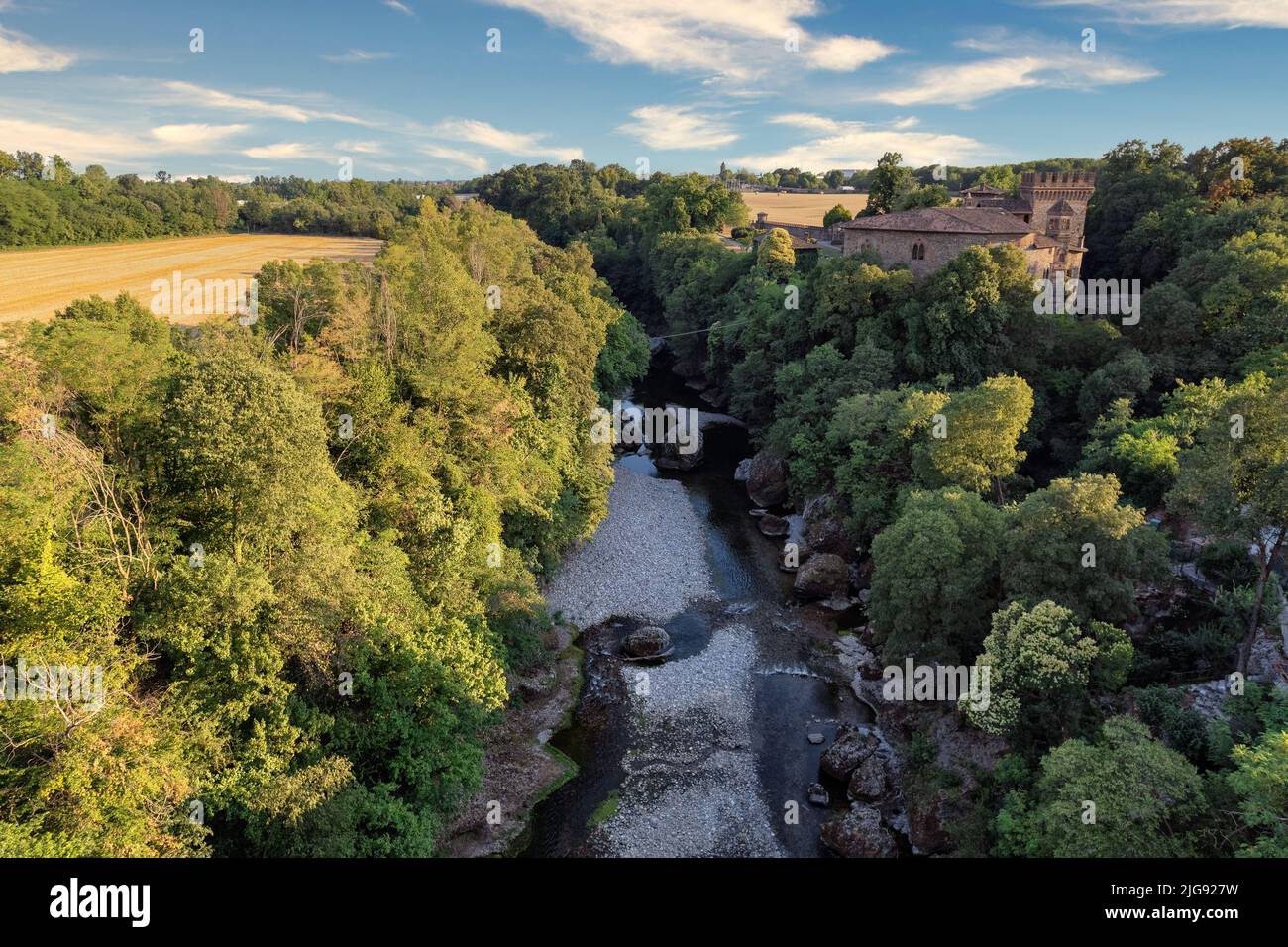 Aerial countryside view - Historic roman old fortress of Marne, Filago ...