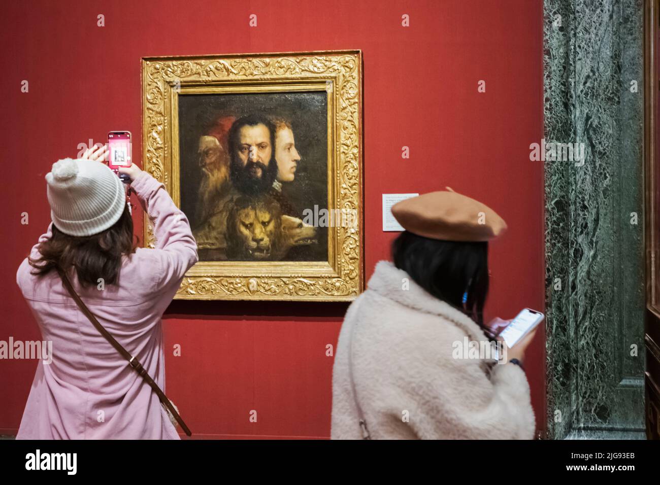 England, London, The National Gallery, Two Female Tourists Looking at ...