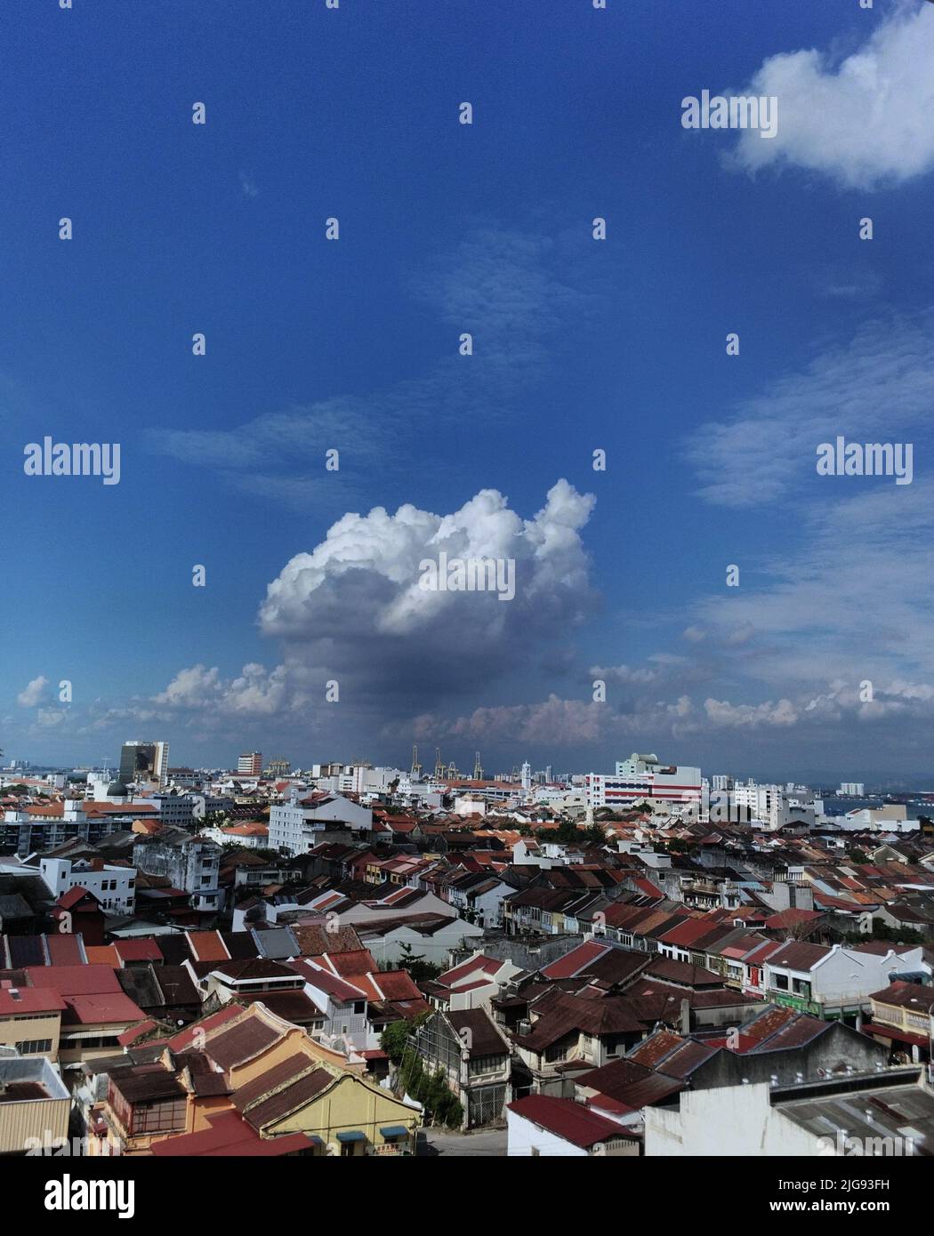 A vertical aerial shot of the Pualau Pinang cityscape in Malaysia Stock ...