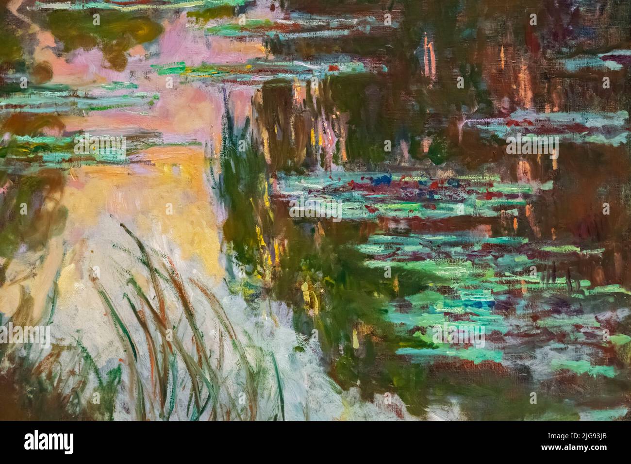 Painting titled "Water-Lilies, Setting Sun" by Claude Monet dated 1907 ...