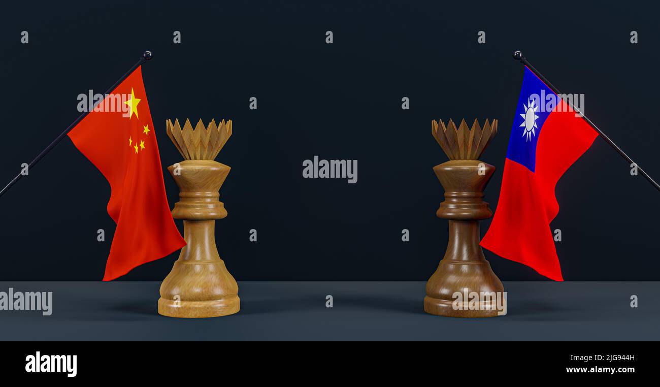 China flag and Taiwan flag and chess king on chessboard, China vs ...