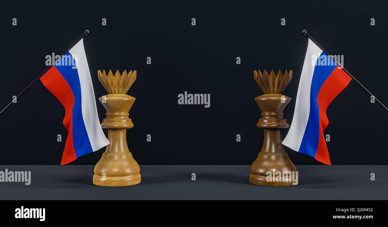 Russia flag and chess kings on chessboard, war concept, 3D work and 3D ...