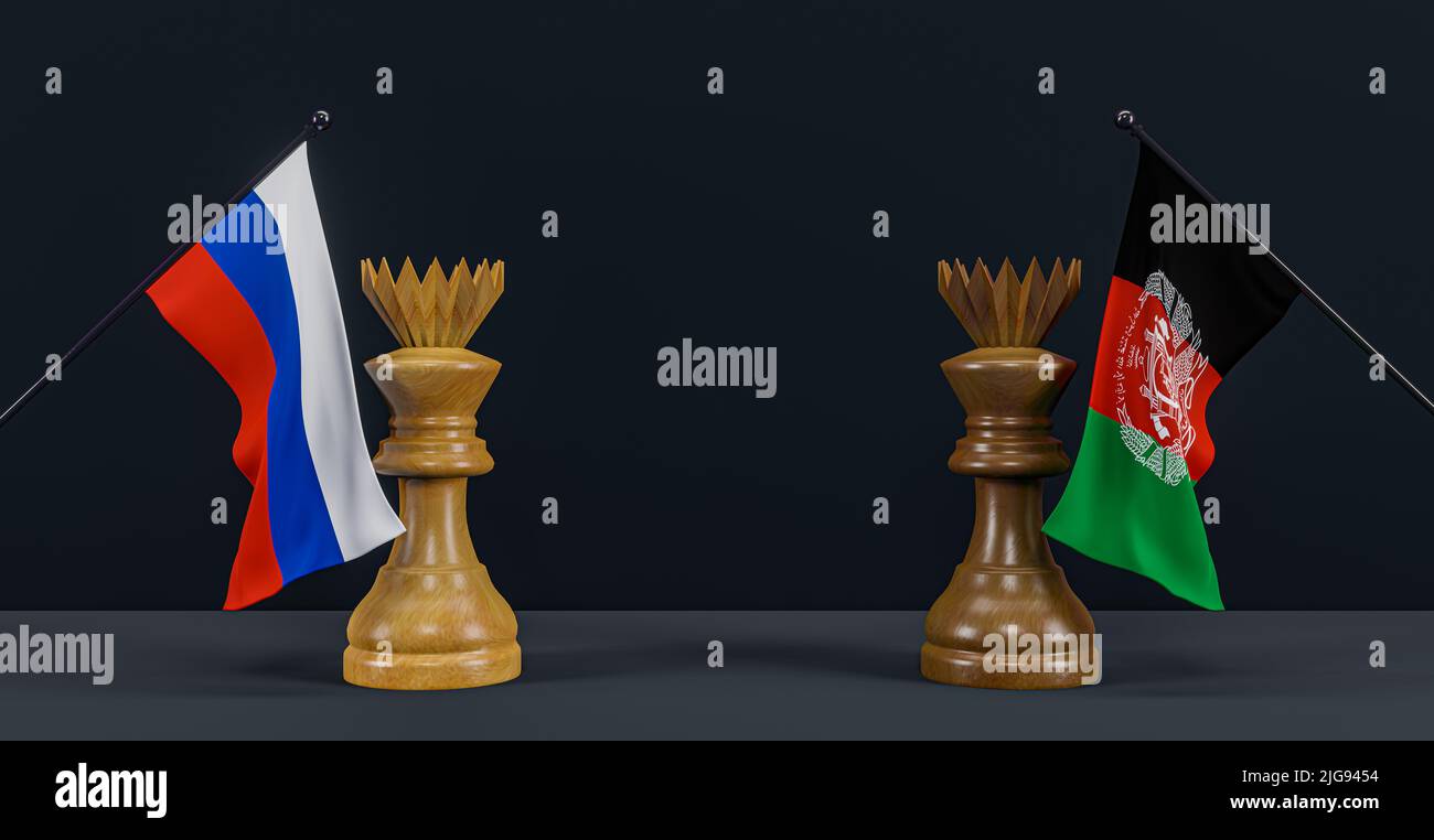 Russia flag and Afghanistan flag and chess king on chessboard, Russia ...