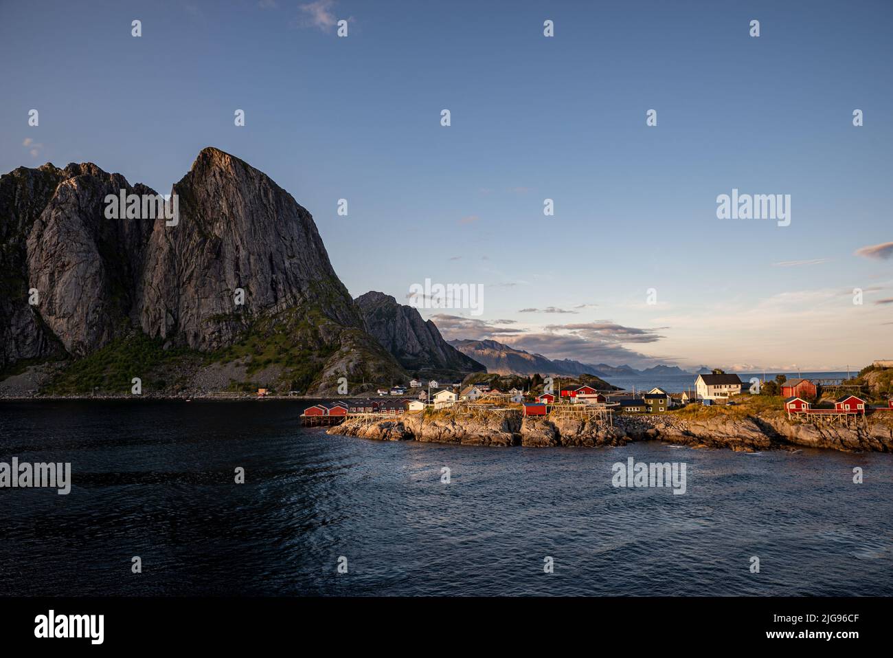Sunset view of Hamnoy village surrounded by mountains, Lofoten Islands, Norway Stock Photo - Alamy