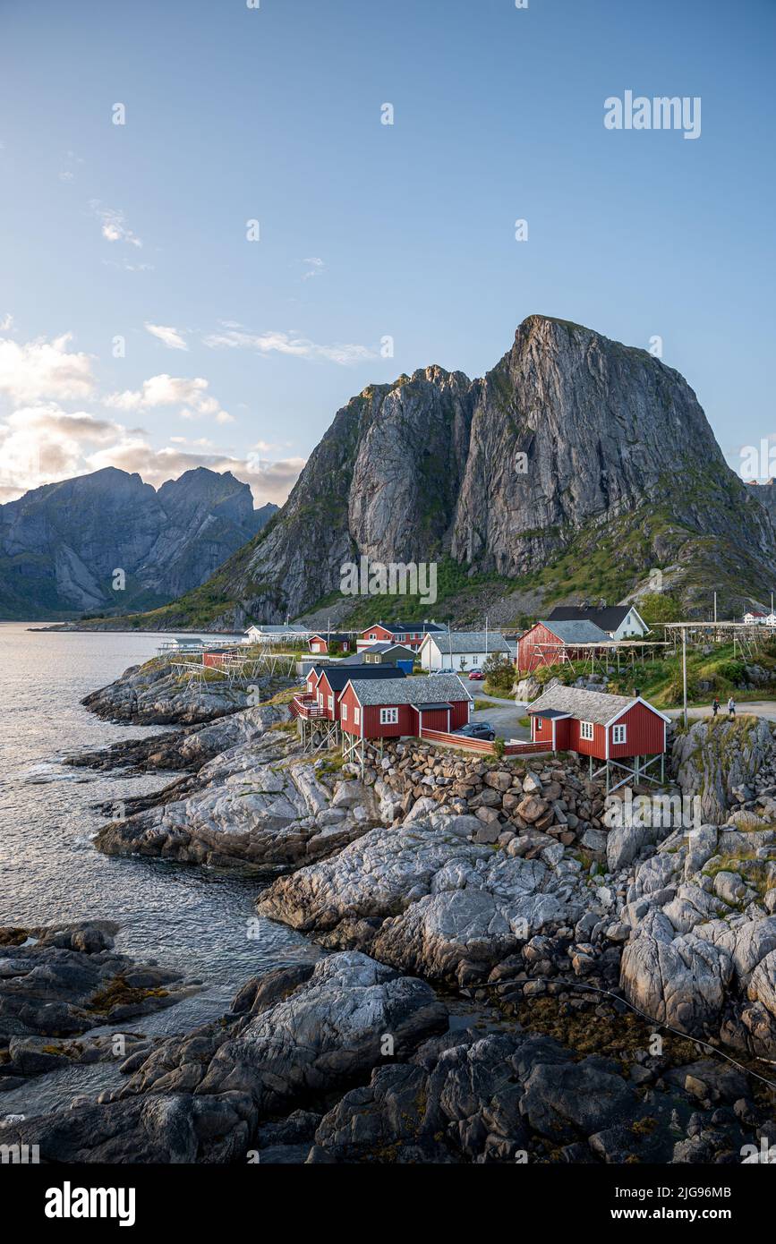 Sunset view of Hamnoy village surrounded by mountains, Lofoten Islands, Norway Stock Photo - Alamy