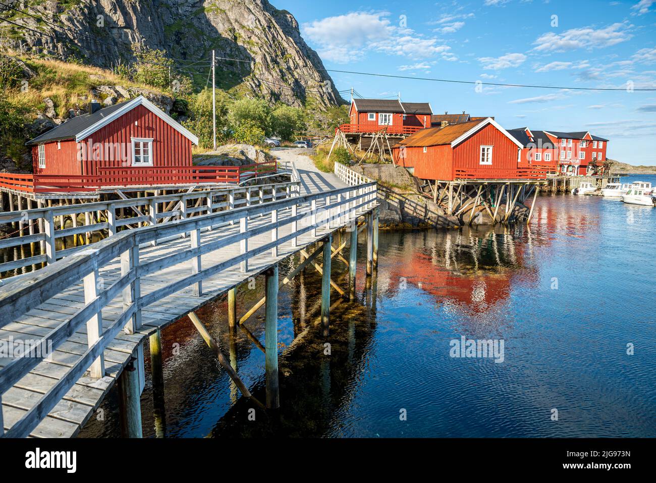 Red fishermen's huts rorbu, Å, Moskenes village, Lofoten Islands ...