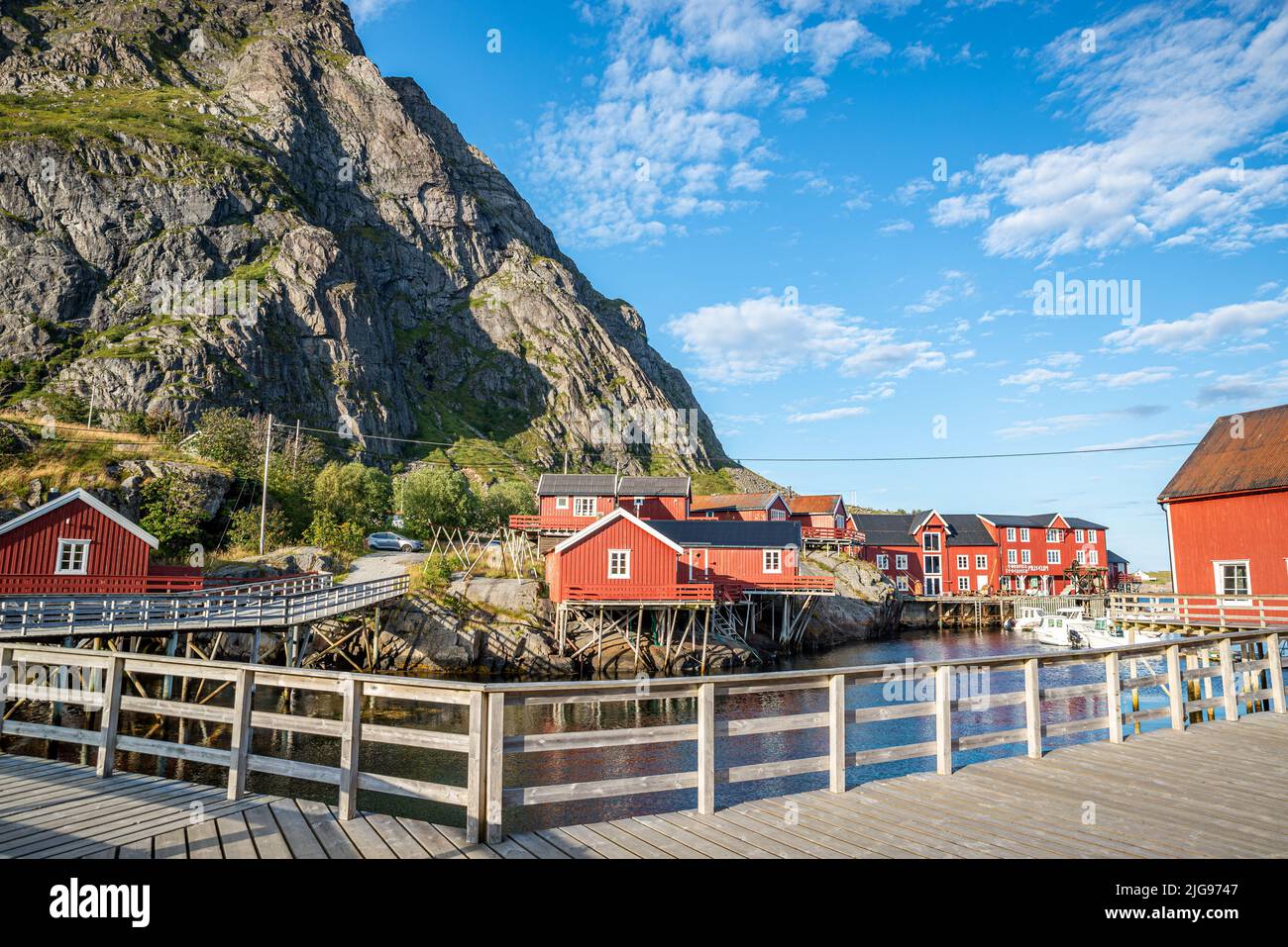 Red fishermen's huts rorbu, Å, Moskenes village, Lofoten Islands ...