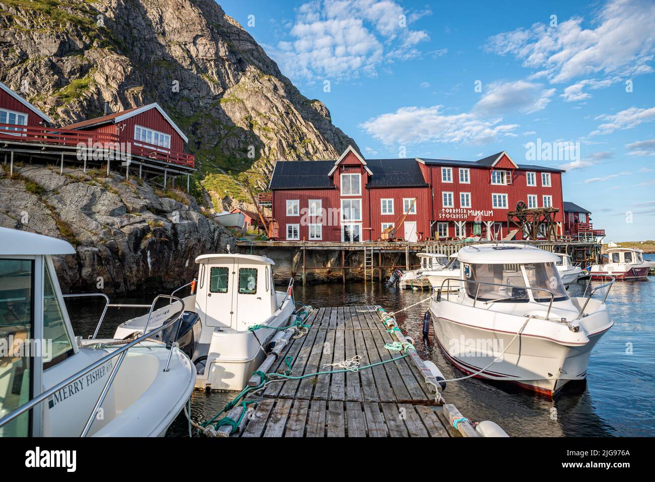 Red fishermen's huts rorbu, Å, Moskenes village, Lofoten Islands ...