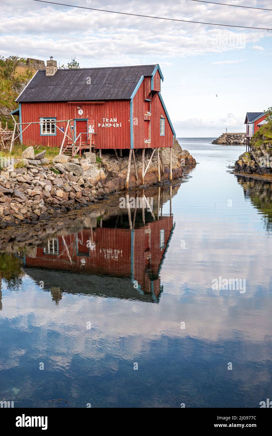 Red fishermen's huts rorbu, Å, Moskenes village, Lofoten Islands ...