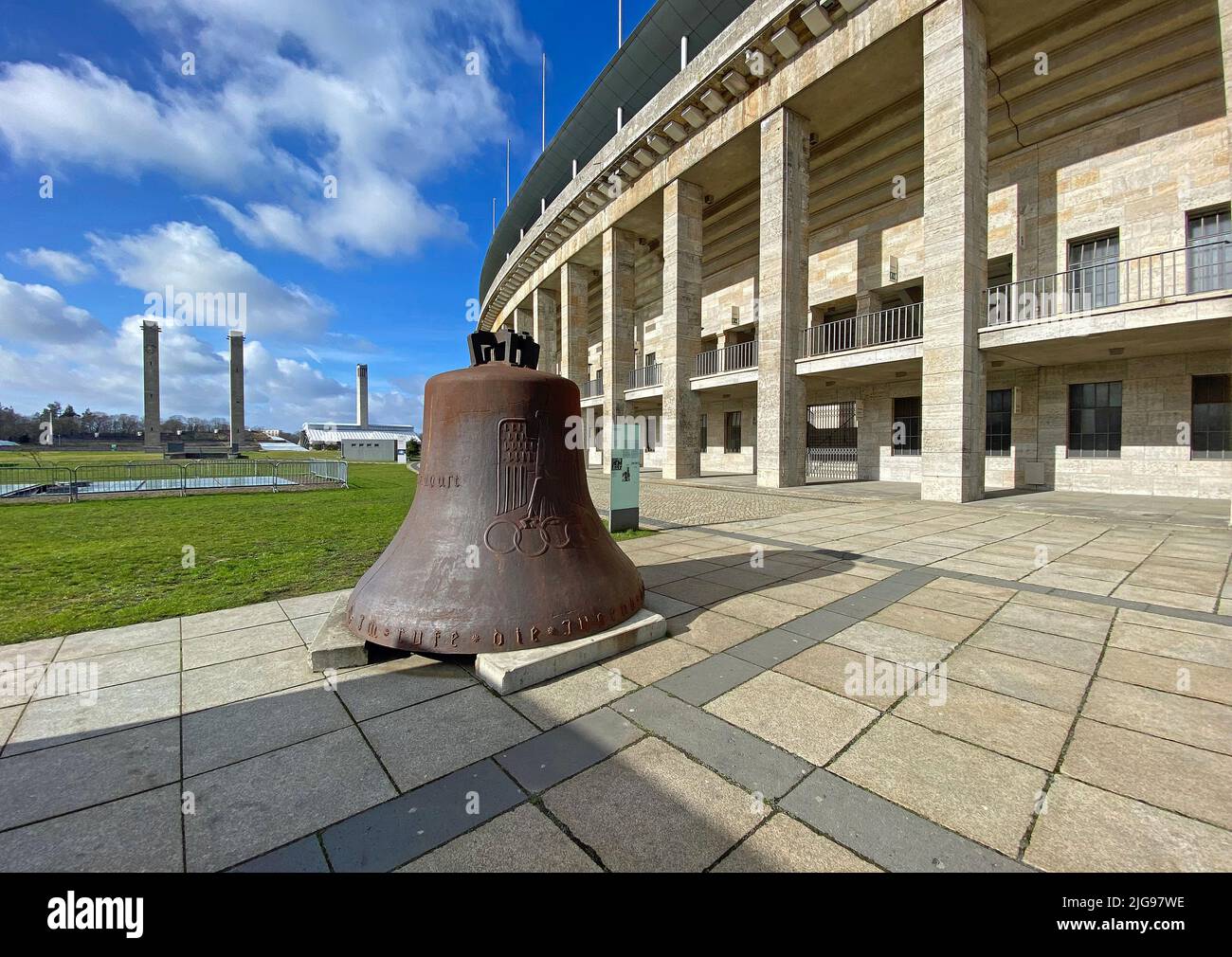 Scenery with Olympic bell - Olympic Stadium, Berlin, Germany Stock ...